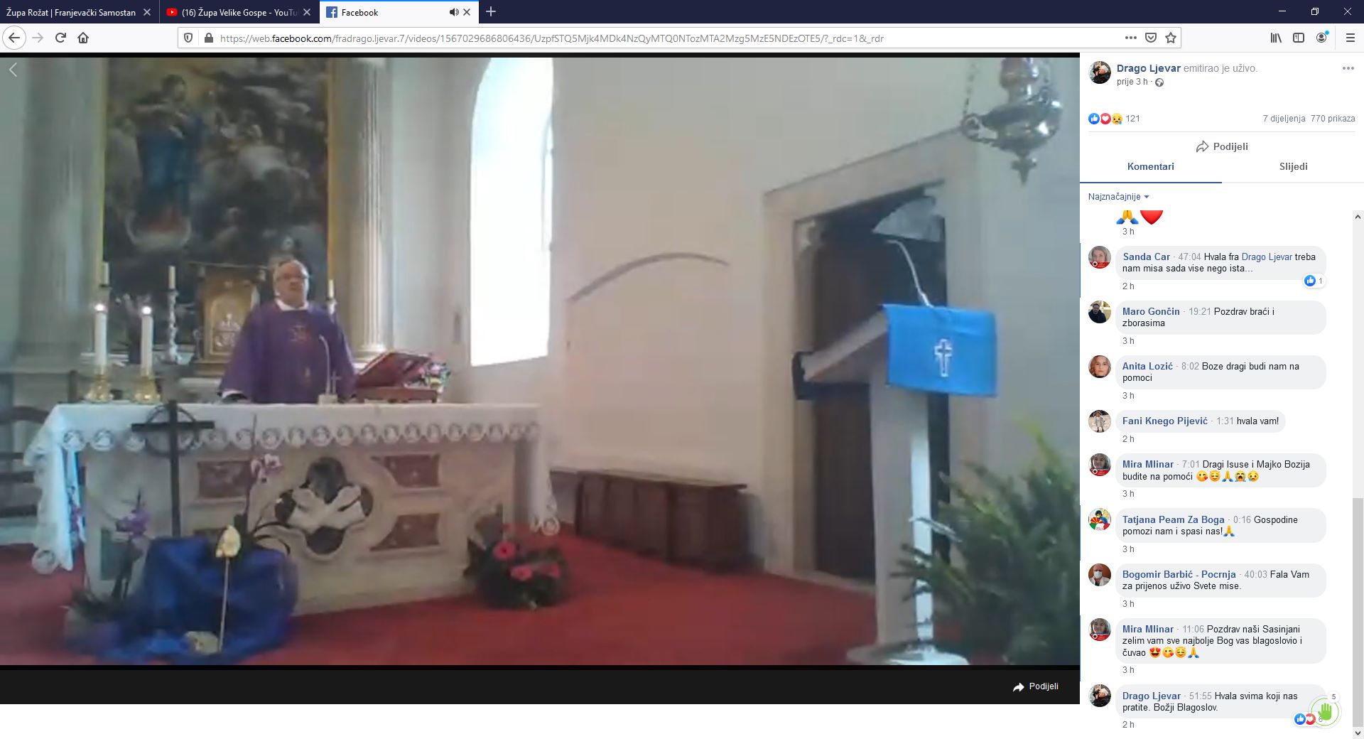 PRIJENOS MISE IZ NAŠE CRKVE U ROŽATU,22. III. 2020. | Župa Rožat